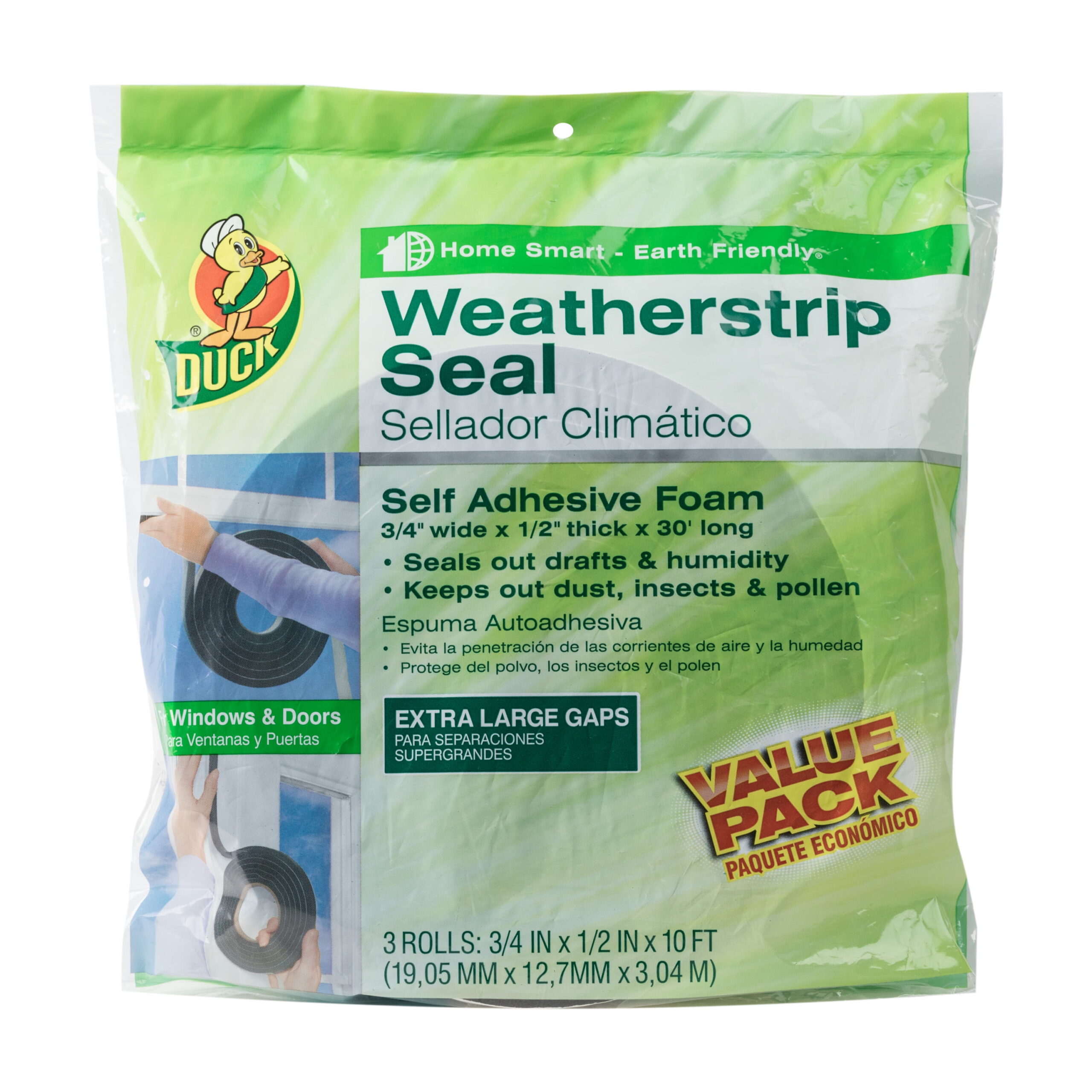 Duck Brand Black Foam Weatherstrip Seal, .75 in. x 10 ft., 3 Pack ...